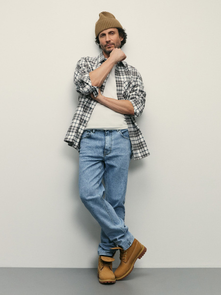 Джинсы Мужской Zarina светло-синий зауженные Хлопок, Эластан, размер 52 полуприлегающий Молния ...