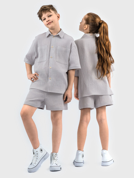 Комплект одежды Девочки, Мальчики Valini Повседневный с шортами серый, светло-серый, размер 140 ...