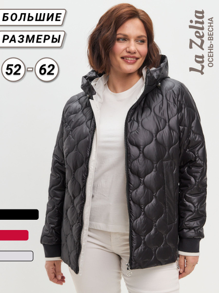 Куртка Женский La Zelia черный стойка Полиэстер, размер 58 Длинный Демисезон прямой Термофинн ...