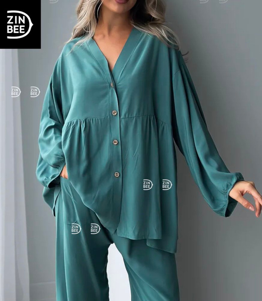 Пижама Женский ZinBee Хлопок, Лавсан, размер 42, 44 айвори Три четверти Китай купить c доставкой ...
