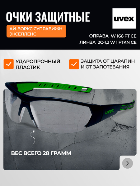 Очки защитные открытые, Uvex, Ай-Воркс, прозрачные купить на OZON по низкой цене (1859921629)