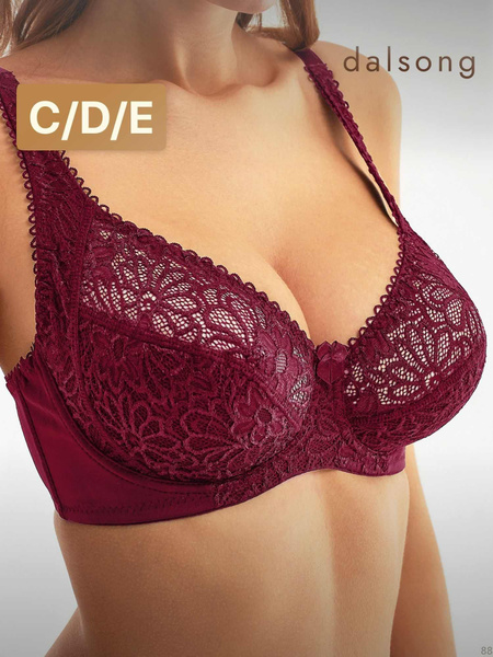 Бюстгальтер Женский DALSONG мягкая чашка на каркасе, на косточках, размер 85E бордовый Полиамид ...
