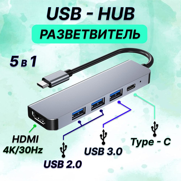 Type-C HUB для MacBook / USB разветвитель / HDMI адаптер / USB HUB 3.0 / USB 2.0 купить на OZON ...