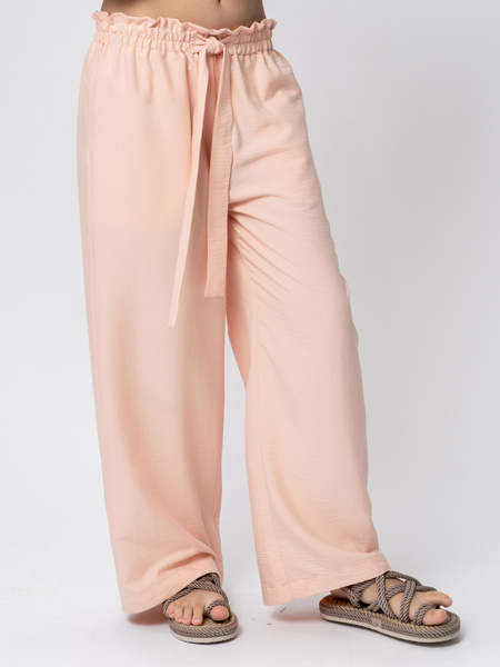 Брюки Девочки Valini палаццо, кюлоты персиковый Хлопок, Вискоза Повседневный, размер 152 Резинка ...