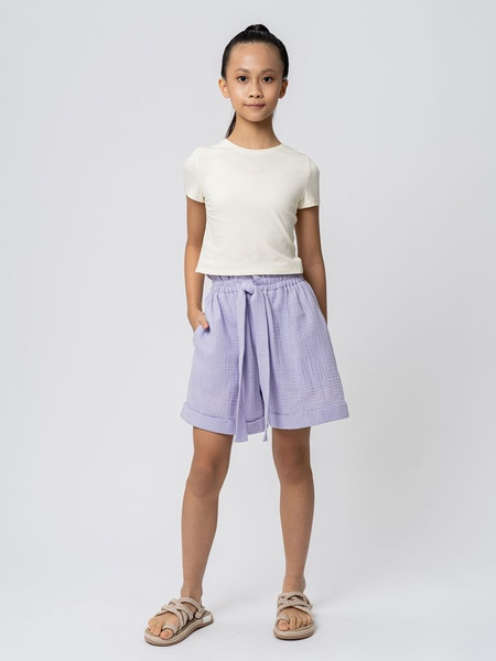 Шорты Девочки Valini Повседневный сиреневый, размер 164 Муслин, Хлопок, рост 158-164 Резинка ...