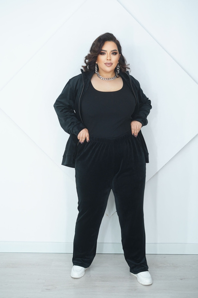 Комплект одежды Женский Assorti-moda Спортивный брючный черный, размер 60 Поливискоза Однотонный ...