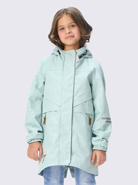 Ветровка Девочки OLDOS Карманы, Кокетка мятный, голубой капюшон Полиэстер, размер 122 Длинный ...