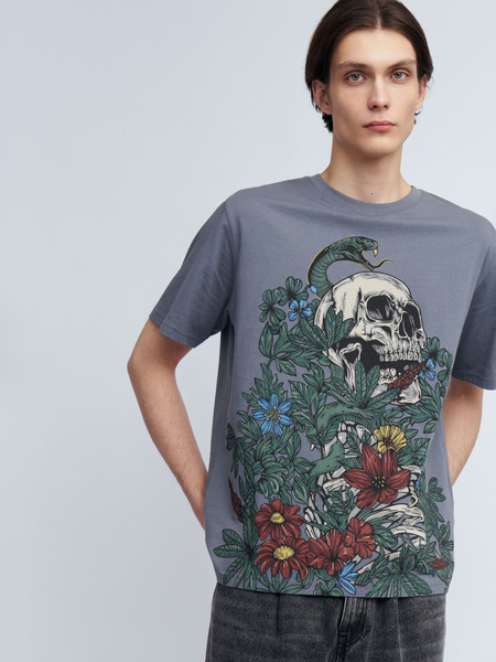 Футболка Мужской Zolla светло-серый, размер 50 Хлопок Повседневный Бангладеш, рост 182-188 ...