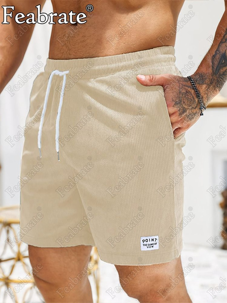 Шорты Мужской Feabrate Повседневный абрикосовый, размер 48 Хлопок, Полиэстер Без застежки ...