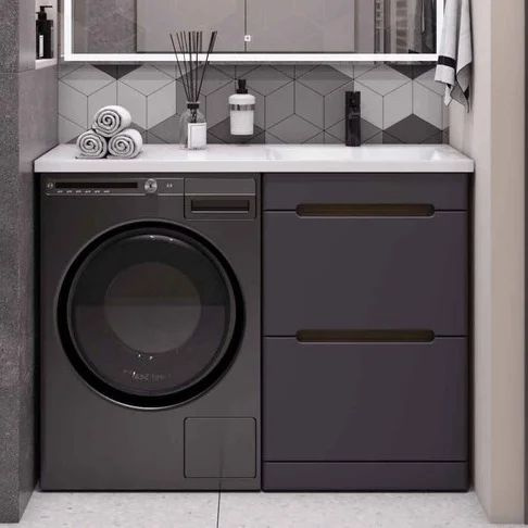 Тумба с раковиной SanStar Darko 110 R под стиральную машину дуб вотан, графит софт, раковина ...