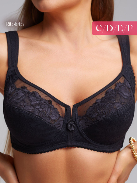 Бюстгальтер Женский Ritoleta мягкая чашка на каркасе, на косточках, размер 105D черный Эластан ...
