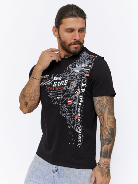 Футболка Мужской AXXELLA черный Короткий, размер 48 Хлопок свободный ...