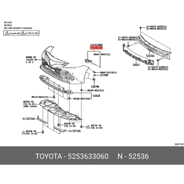 Кронштейн бампера переднего левый toyota camry 18> TOYOTA-LEXUS 52536 ...