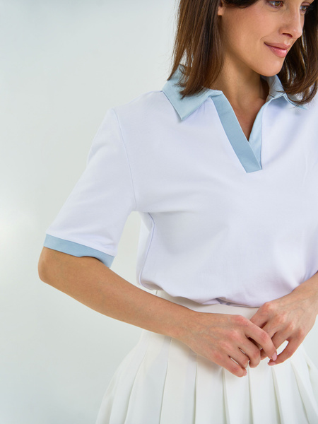 Поло Женский MYCODE белый, голубой Короткий, размер 42, 44 Хлопок, Полиэстер Однотонный прямой ...