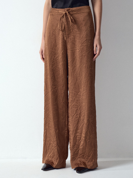 Брюки Женский EMKA широкие коричневый Вечерний/праздничный, размер 44, 46 Без застежки прямой На ...