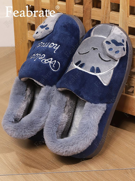 Тапочки Женский Feabrate, размер 36, 37 R (средняя) темно-синий Круглый нос, Толстая подошва ...
