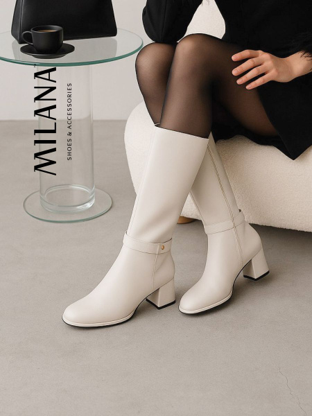 Сапоги Женский Milana, размер 39 бежевый Демисезон 6 Толстый каблук Россия Молния купить c ...