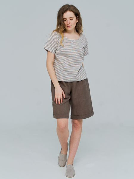 Шорты Женский TRANGO Повседневный темно-бежевый, размер 52 Лён Резинка свободный Высокая купить ...