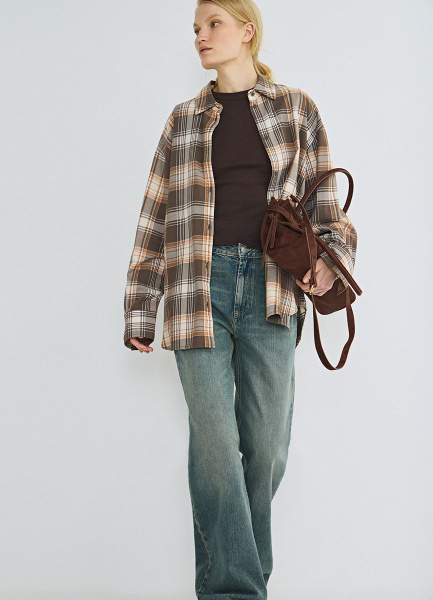 Джинсы Женский O'STIN светло-синий прямые Деним, размер 46 свободный Молния Средняя Карманы ...