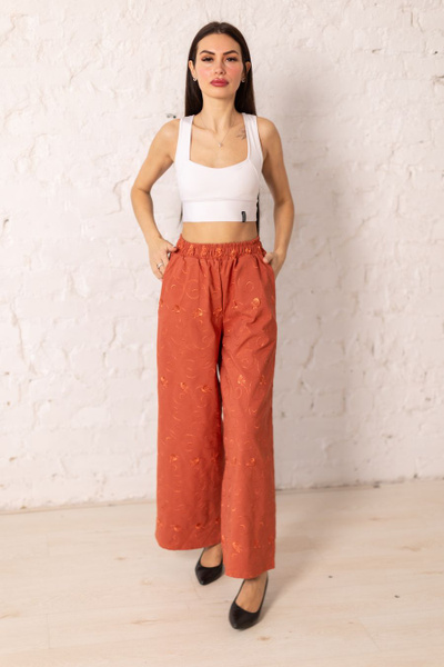 Брюки Женский UPTREND палаццо терракотовый Жаккард Повседневный, размер 44 На любой сезон ...