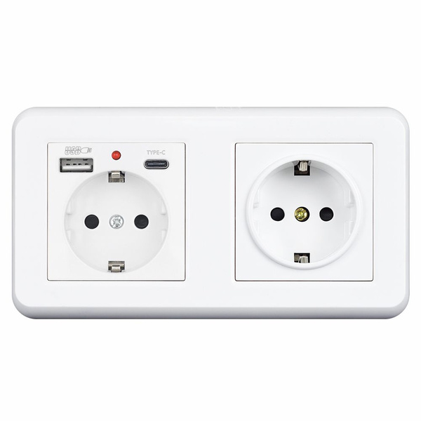 Розетка 16A EU с двойным разъемом с зарядным портом USB Type C 5V 2.1A ...