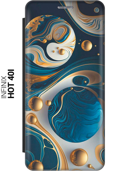 Чехол книжка на Tecno Pop 8 Spark Go 2024 Spark 20 20c с рисунком Сине золотые фигуры