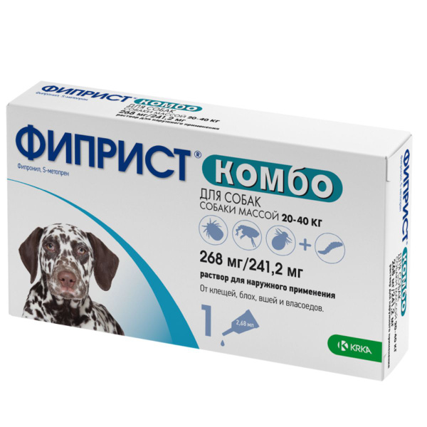 Капли на холку для защиты собак 20-40кг от иксодовых клещей, блох и ...