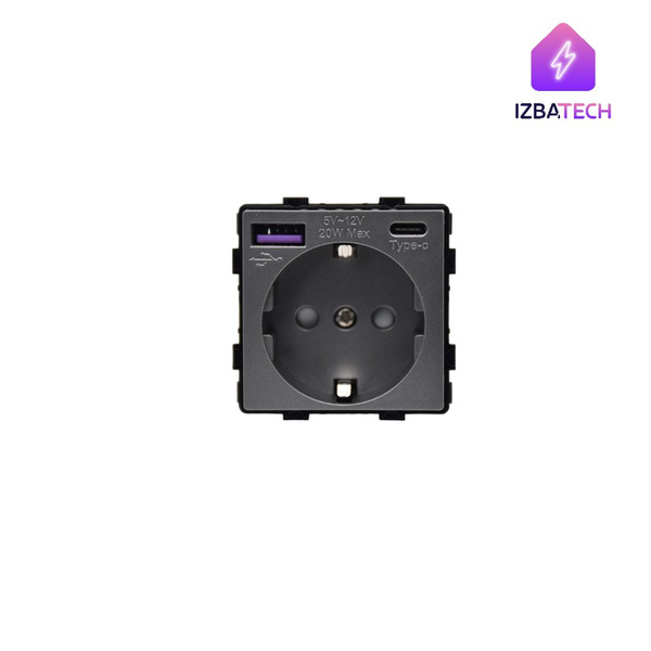НОВАЯ Розетка с Usb Type C модуль для рамки на 20w евростандарта серого цвета для круглого