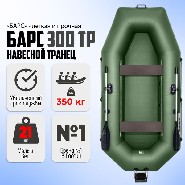 Барс-300 надувная моторно-гребная лодка ПВХ, 2 отсека, до 220 кг, 2 ...