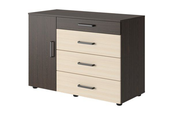 Комод МК Стиль Вега К-02 - Венге / Дуб молочный, 105x44.9x83 см, 4 ящ ...