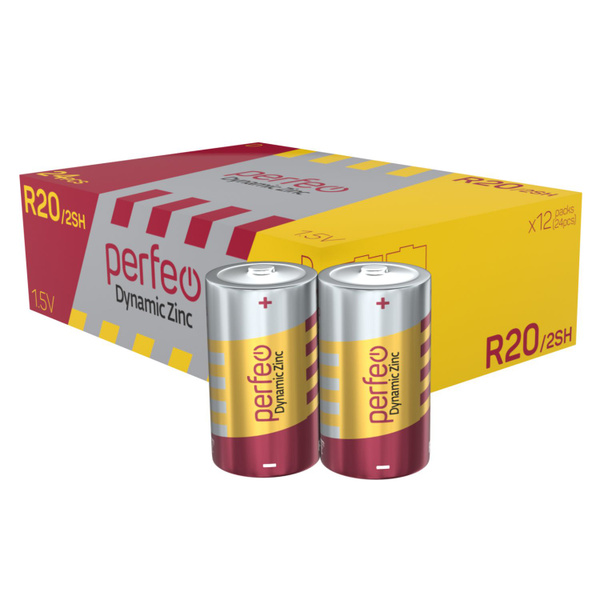 Батарейки Perfeo R20 D Dynamic Zinc солевые, 24шт(12x2шт), 1.5V - купить с доставкой по выгодным ...