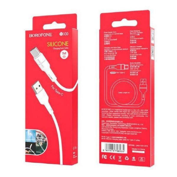 Кабель Кабель Type-C BOROFONE BX30 1м, 3A, White, силиконовый - купить по низкой цене в интернет ...