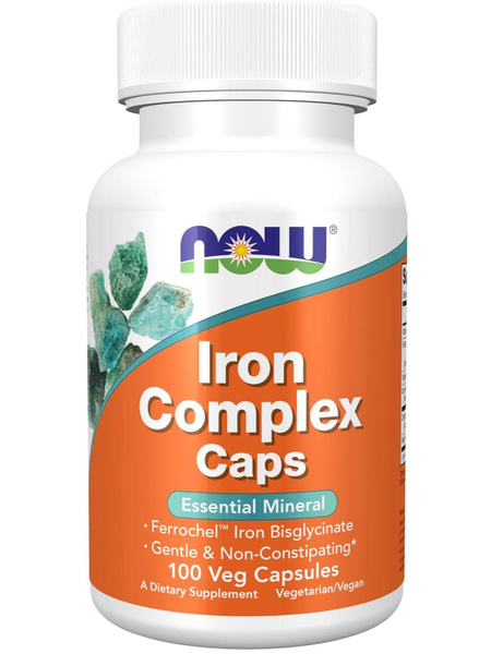 Железо NOW FOODS Iron Complex Caps (Bisglycinate) 100 веган капсул ...