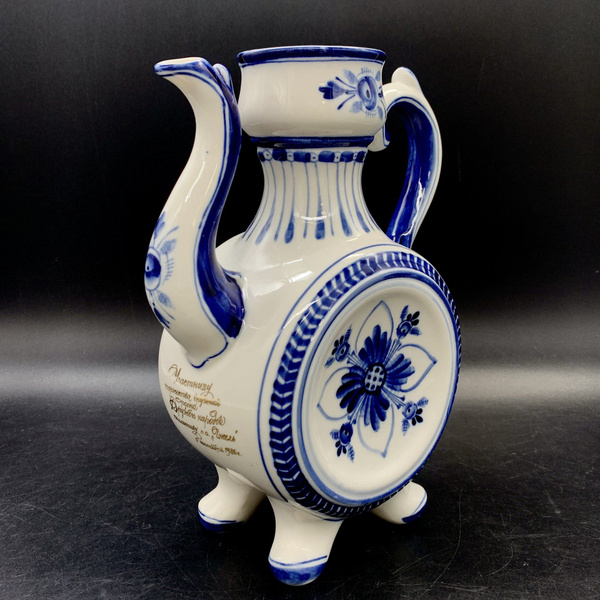 Чайник винтажный с растительным декором и дарственной надписью, фарфор, роспись, Объединение ...