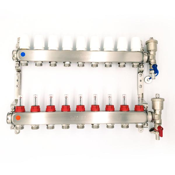 Коллектор для теплого пола VIEIR VR113-09A 1"x 9 выходов с расходомерами - купить в интернет ...