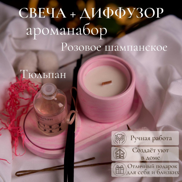 Набор ароматических свечей ""Розовое шампанское" и "Тюльпаны"", 10 см х ...