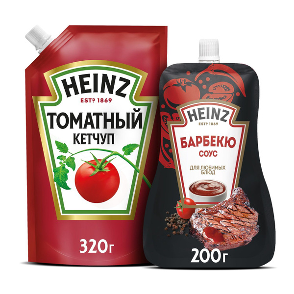 Соусы Heinz в наборе: Кетчуп Томатный, 320 г + Соус Барбекю, 200 г ...