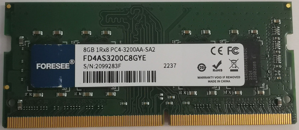 Модуль оперативной памяти Foresee DDR4 PC25600 3200 MHz CL 22 (FD4AS3200C8GYE) купить c ...