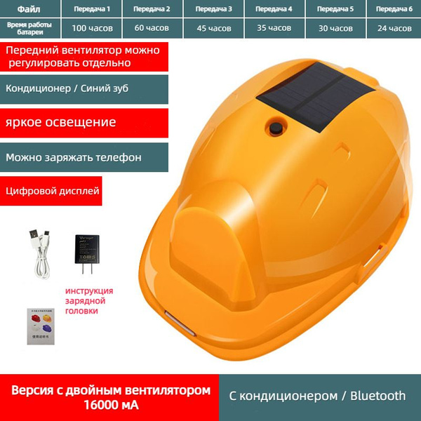 Строительный шлем с солнечным зарядным аккумулятором, с вентилятором ...