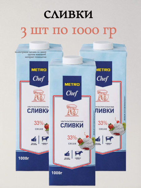 Характеристики Сливки Metro Chef Профессиональные 33%, 3 шт по 1 л ...
