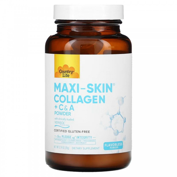 Country Life Коллаген, Maxi-Skin Collagen + C & A Powder, 2.74 oz (78 g ...