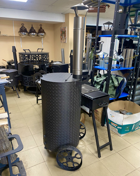 Бочка для сжигания мусора круглая с колосником и дымоходом 170 литров ...