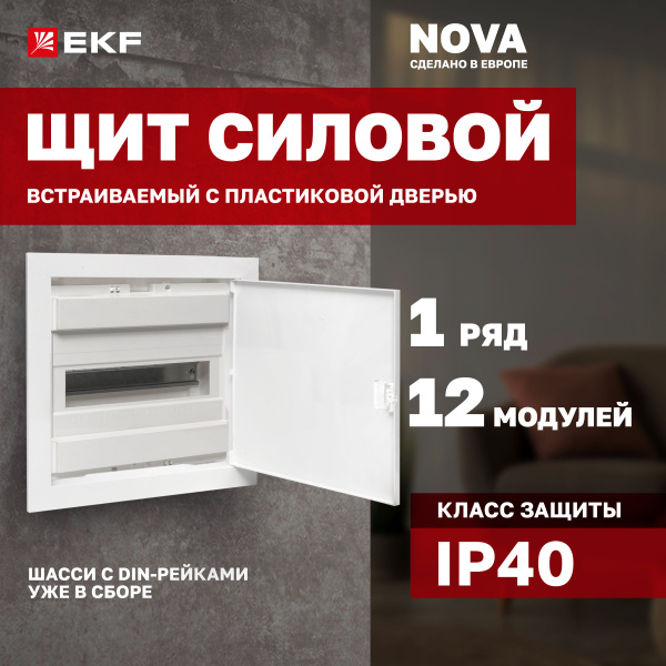 Щиток электрический встраиваемый "Nova" на 12 модулей, 1 ряд, DIN-рейка ...