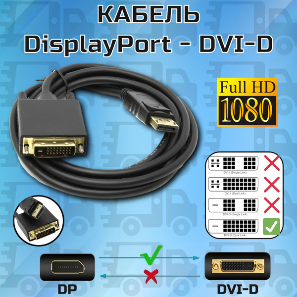 Кабель DisplayPort, DVI-D DVI - купить по низкой цене в интернет-магазине OZON (1593368868)