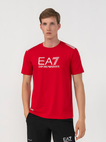 Футболка EA7, размер 48, 50, цвет красный, полиэстер 51% хлопок 45% эластан 4% - купить по ...