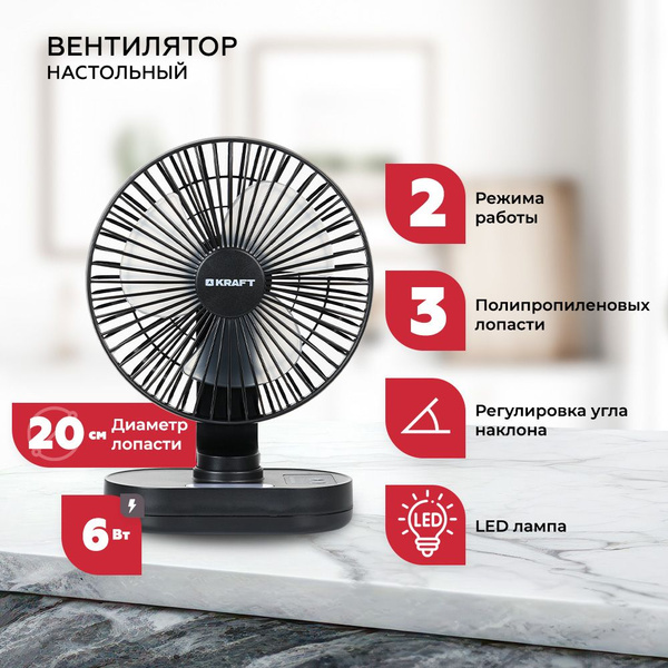 Вентилятор настольный KRAFT KF-DF8DCBL, беспроводной, черный, с LED ...