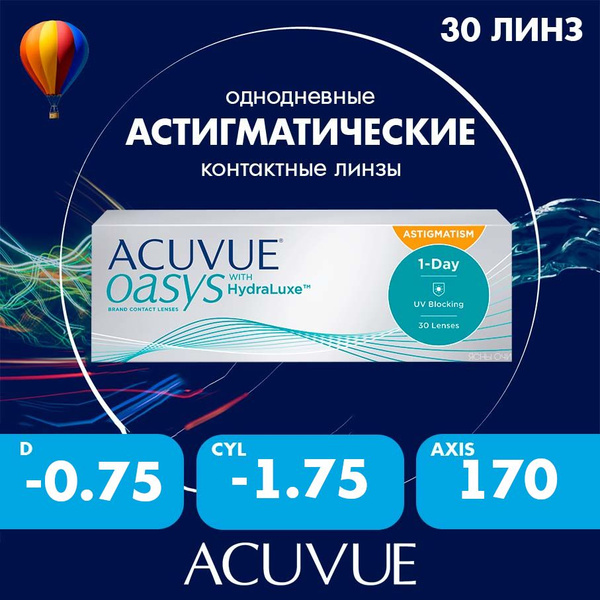 Acuvue Oasys 1-day with hydraluxe for astigmatism (30 линз)/-0.75/-1.75 ...