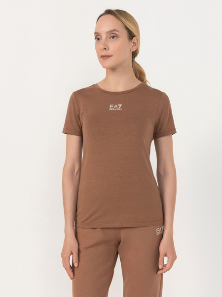 Футболка EA7, размер 46, 48, цвет коричневый, хлопок 72% модал 23% эластан 5% - купить по ...
