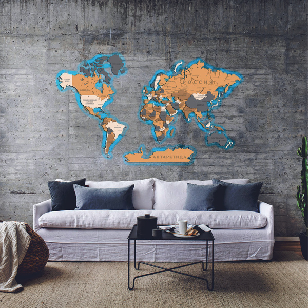 Украшение настенное интерьерное Aviator Shop Карта мира из дерева с прозрачной подложкой