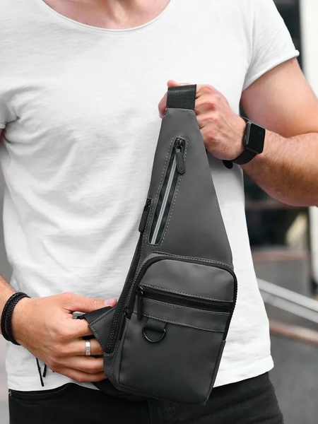 Сумка мужская через плечо бананка слинг, цвет серый - купить с ...